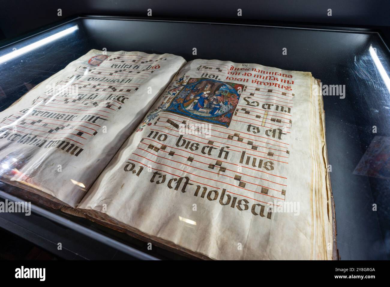 Initial P illuminated with a scene of the birth of Jesus Christ ...