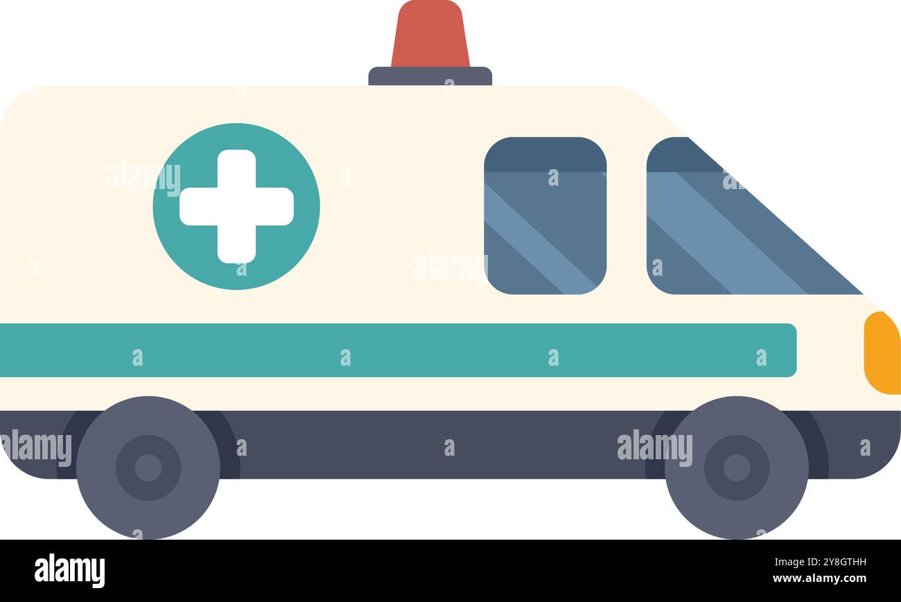 Side view of an ambulance car with flashing light, providing first aid ...