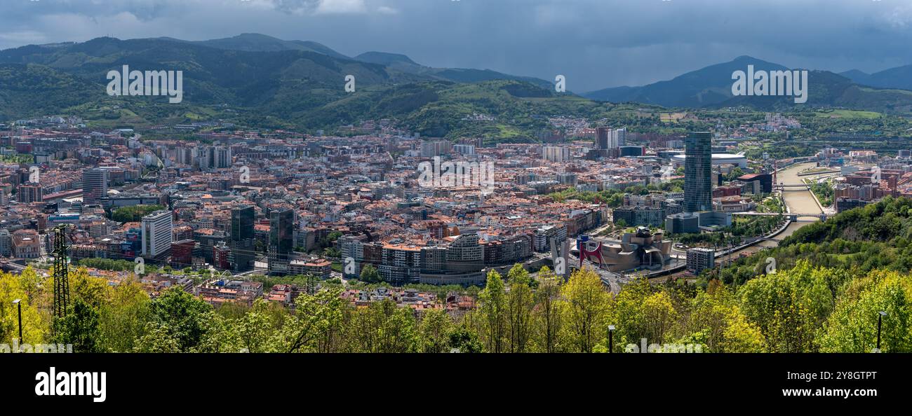 Panoramic view from downtown Bilbao and the famous Guggenheim museum ...
