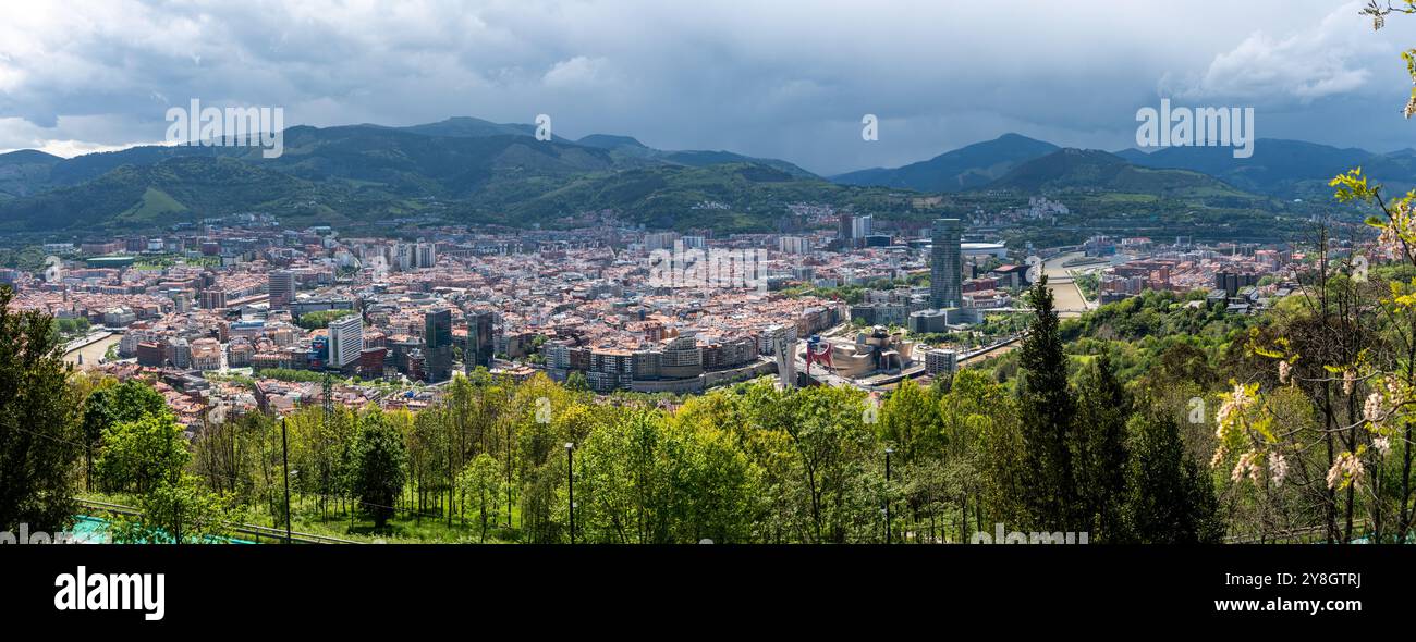 Panoramic view from downtown Bilbao and the famous Guggenheim museum ...