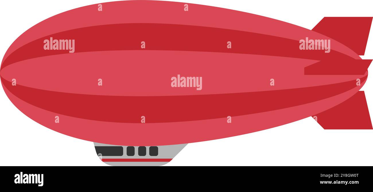 A flat red cartoon blimp illustration. Flat red blimp vector ...