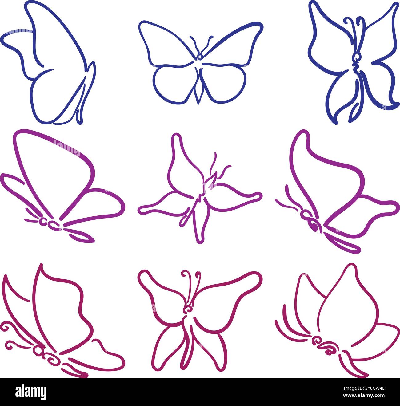 Colorful Butterfly Minimalist Line Art Set. A set of minimalist ...