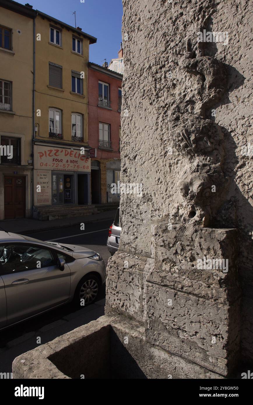 Roman remains, Trion fountain, Trion square, Lyon, France Stock Photo ...