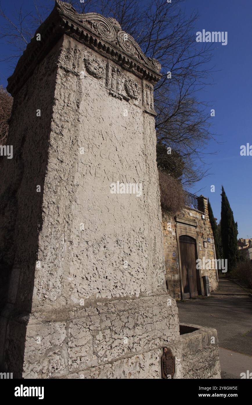 Roman remains, Trion fountain, Trion square, Lyon, France Stock Photo ...