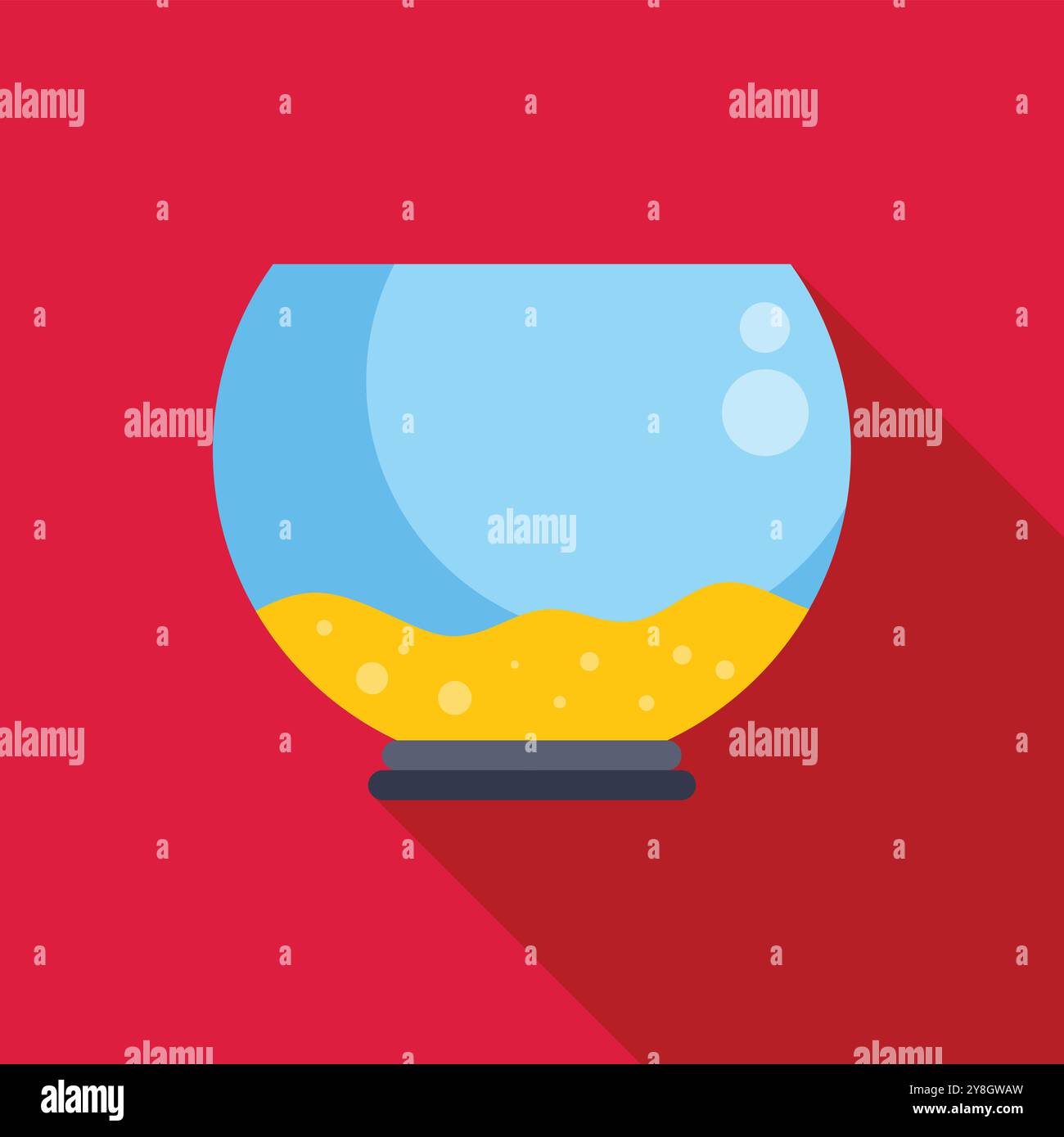 Round empty fishbowl standing on stand with sand on bottom, flat vector ...