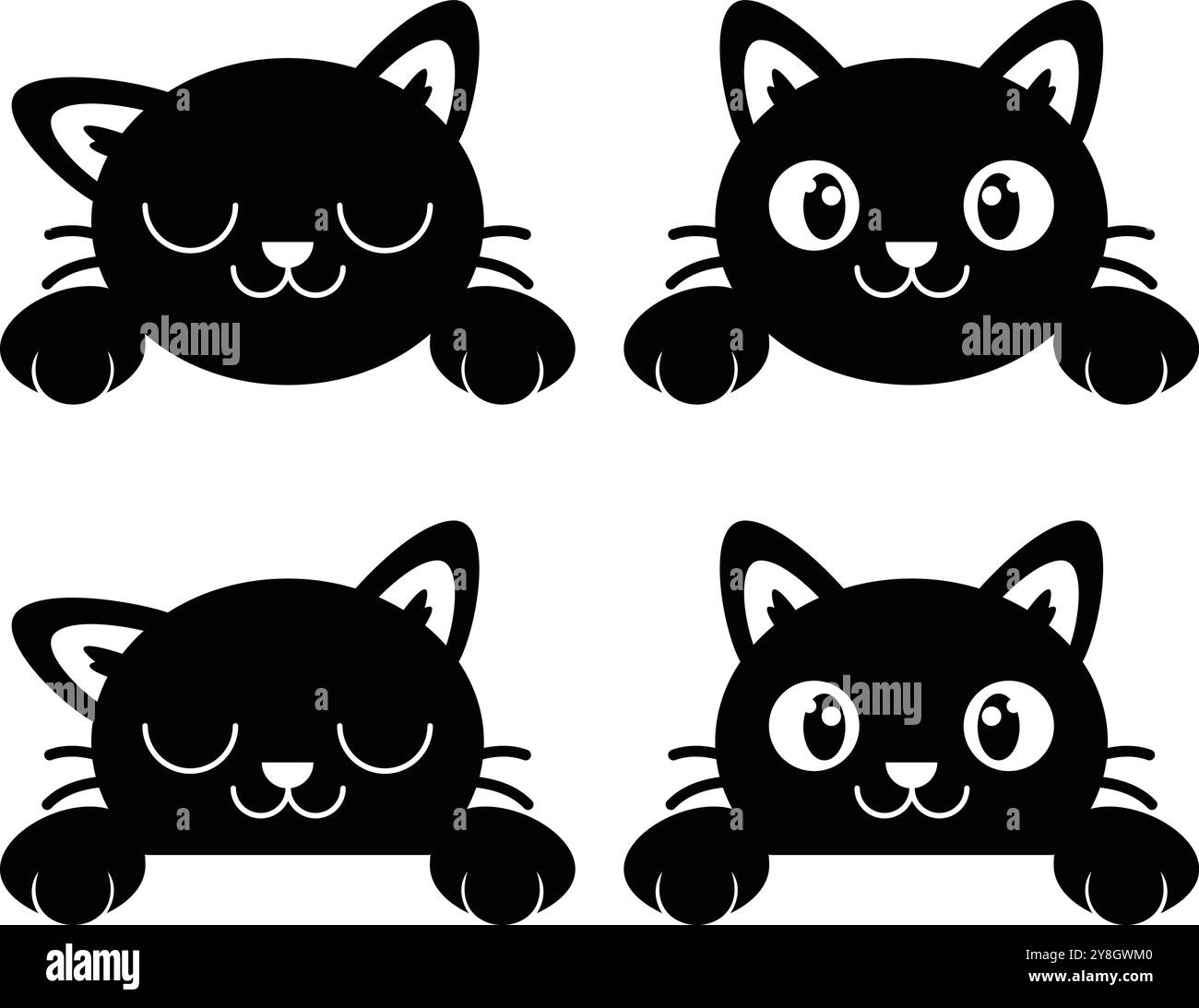 Black Cat Peeking Over Graphic. A cute black cat peeking over an edge ...