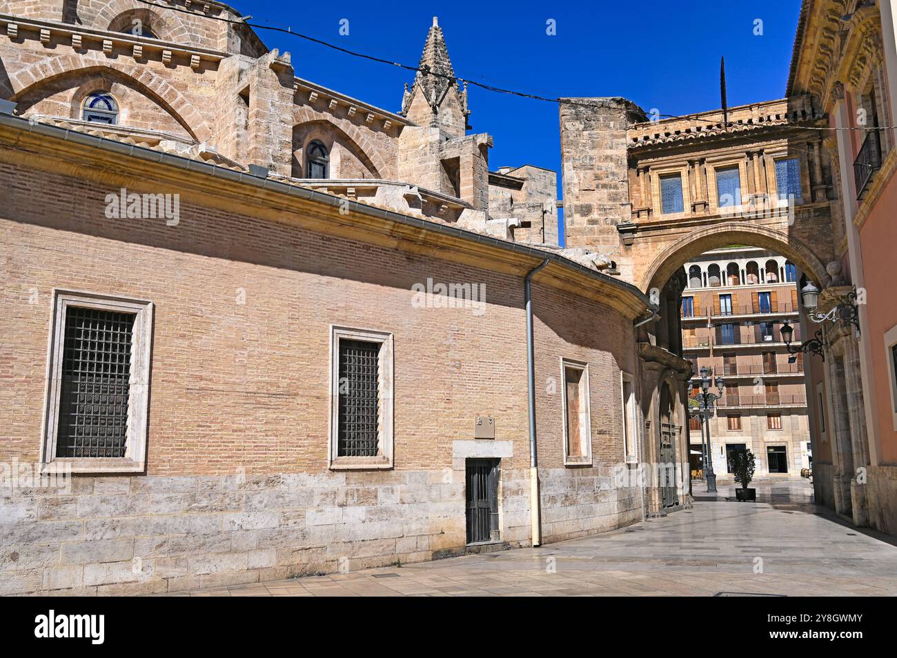 Historical architectural buildings in the old town of Valencia, Spain ...