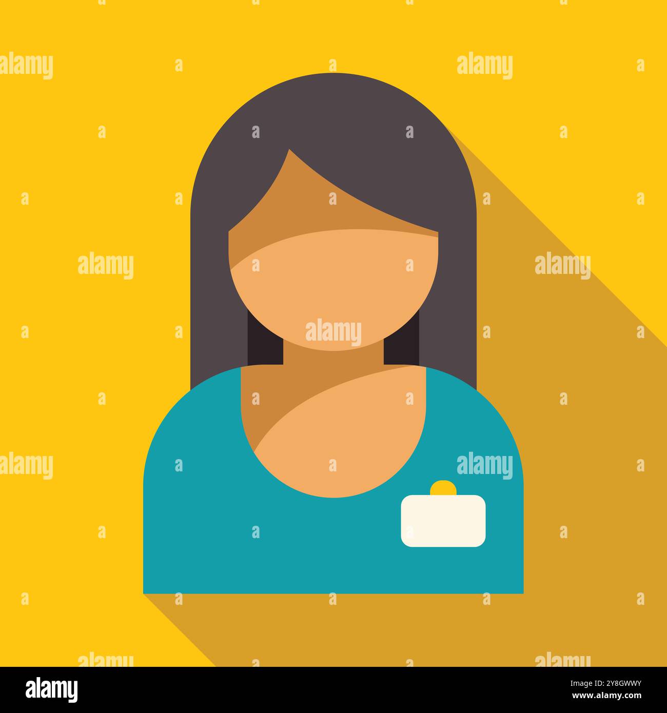 Young woman is wearing an id badge on a lanyard in this flat design ...