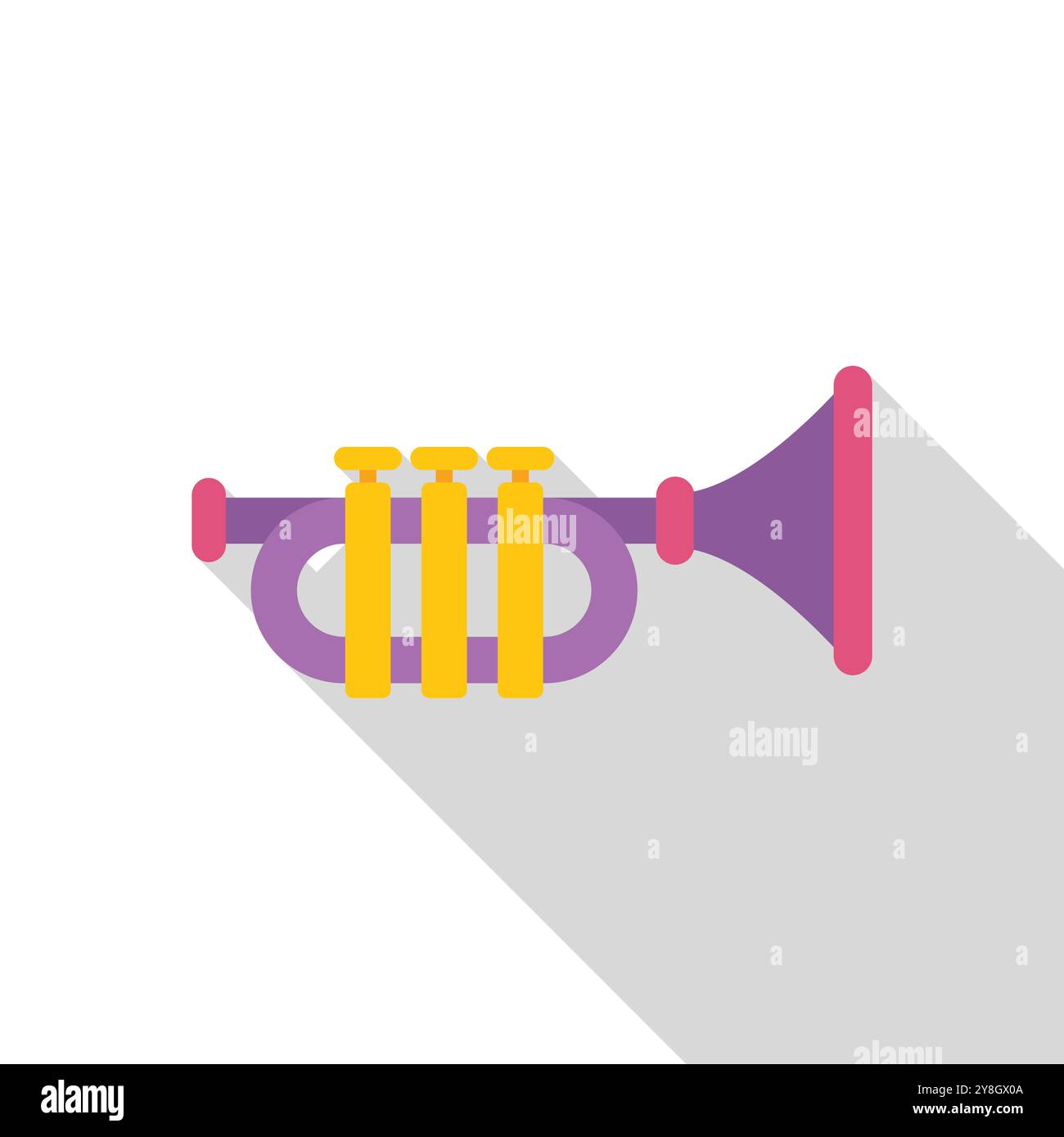 Purple trumpet icon casting a long shadow over a white background Stock ...
