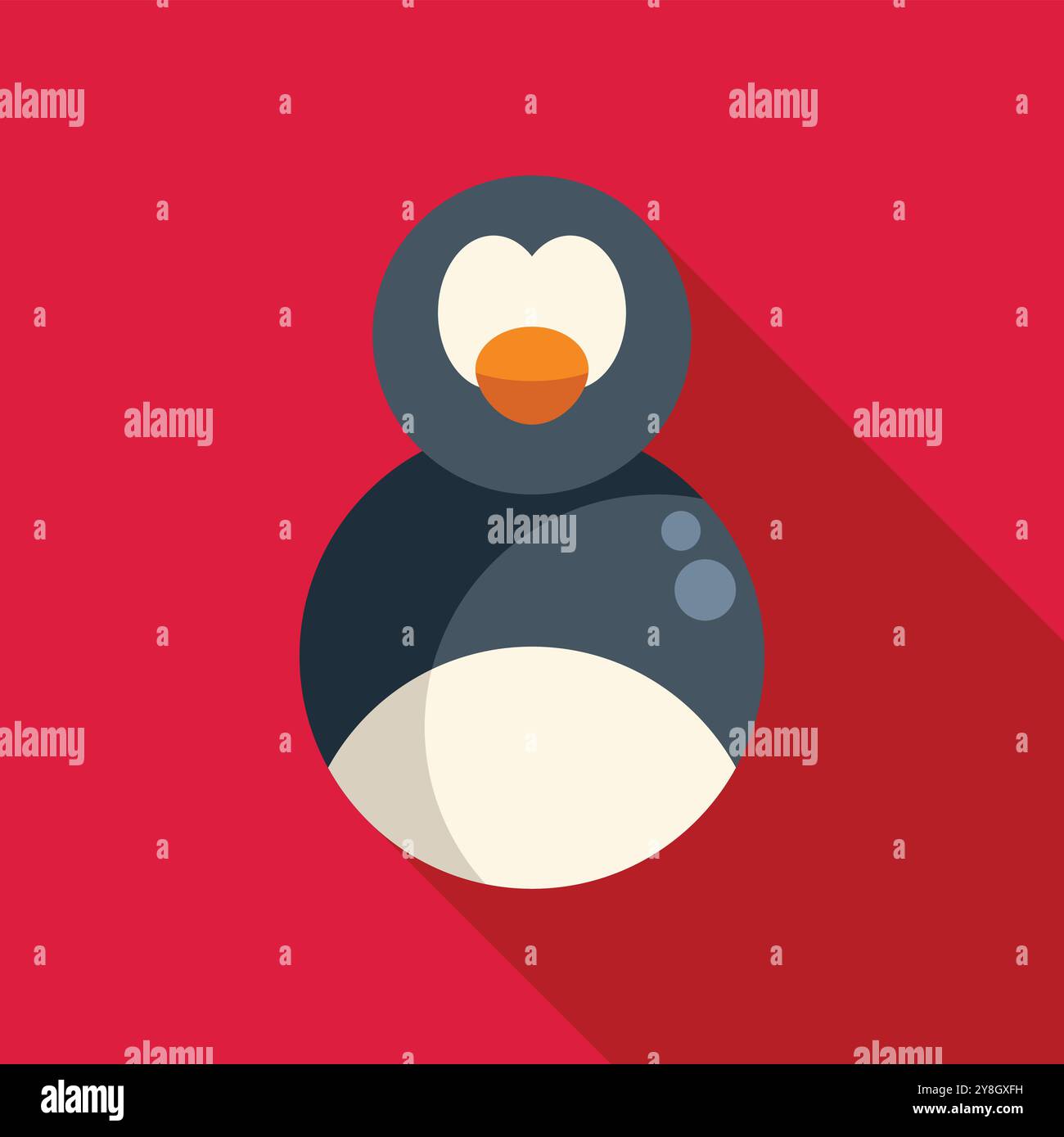 Minimalist penguin icon in flat design style with long shadow on red ...