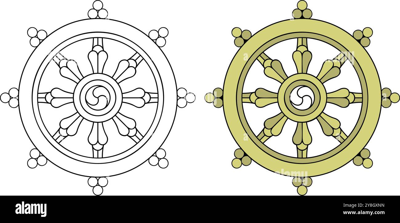 Wheel dharma symbol buddhism Stock Vector Images - Alamy