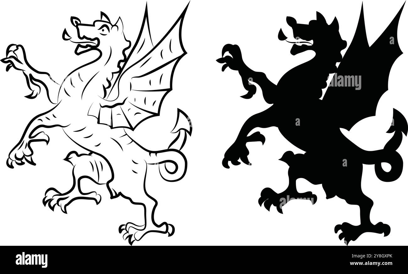 Medieval Dragon Crest. A medieval style dragon crest decal, silhouette ...