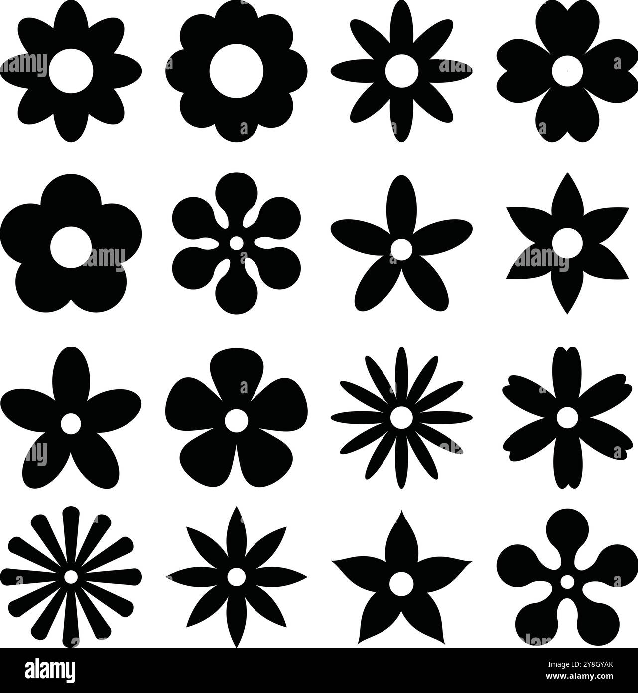 Flower Retro Shape Set. A collection of simple flower shapes with ...