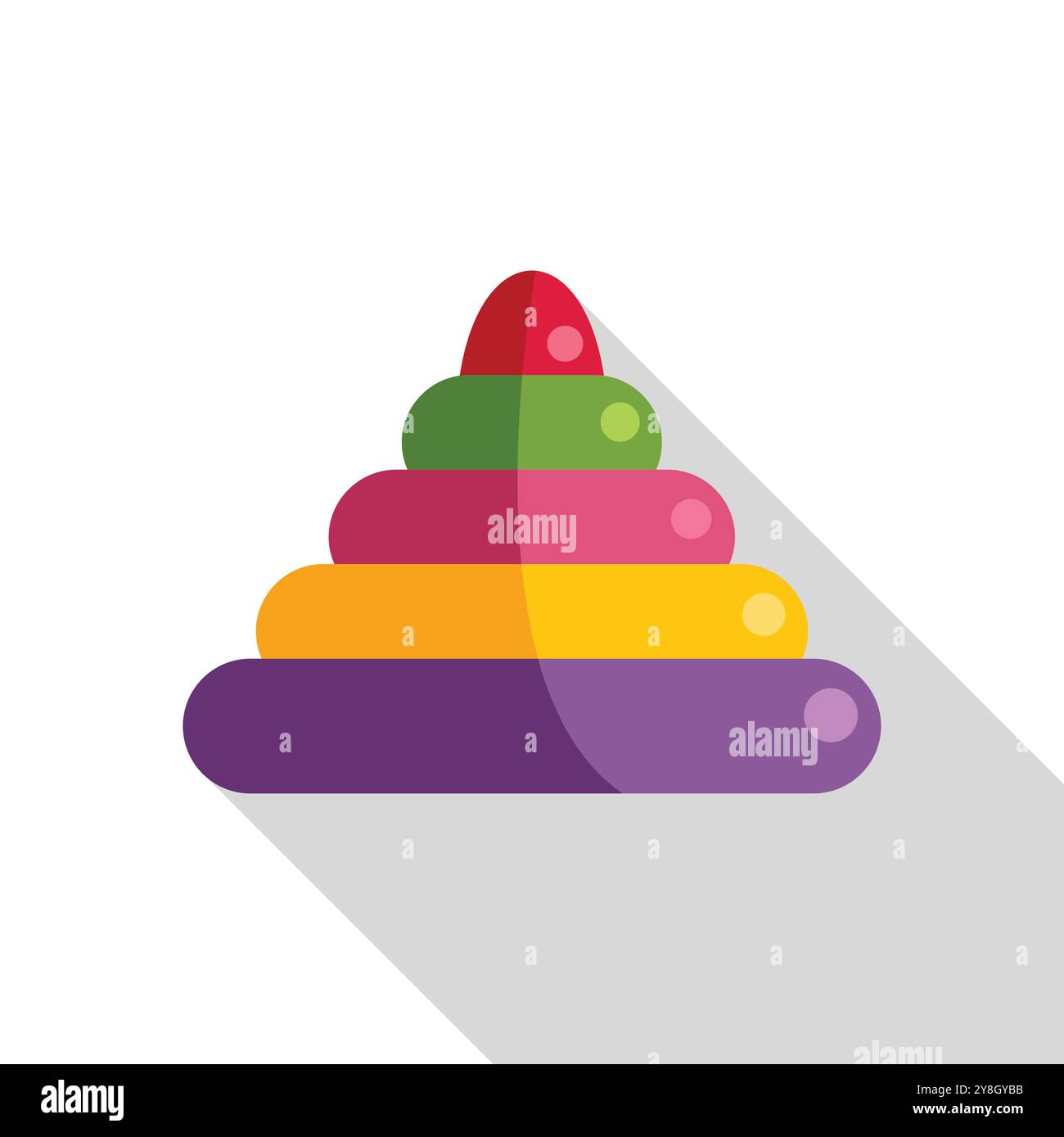 Colorful pyramid toy is stacked, representing childhood, learning, and ...