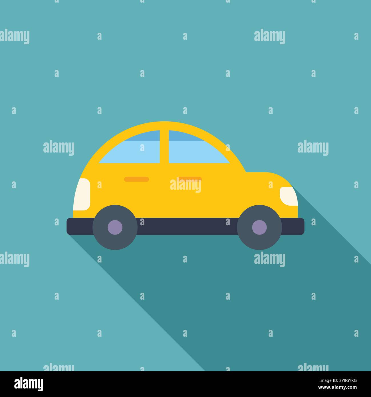 Minimalist vector illustration of a yellow car driving from left to ...