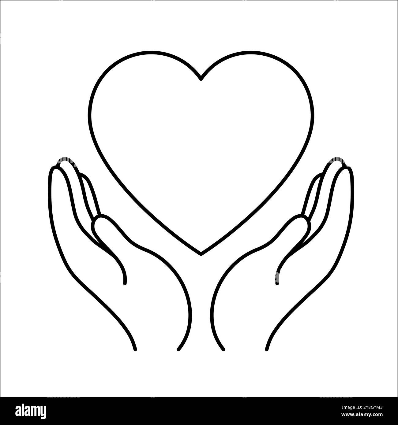 Charity icon, outline drawing of hands holding a heart. Donation ...