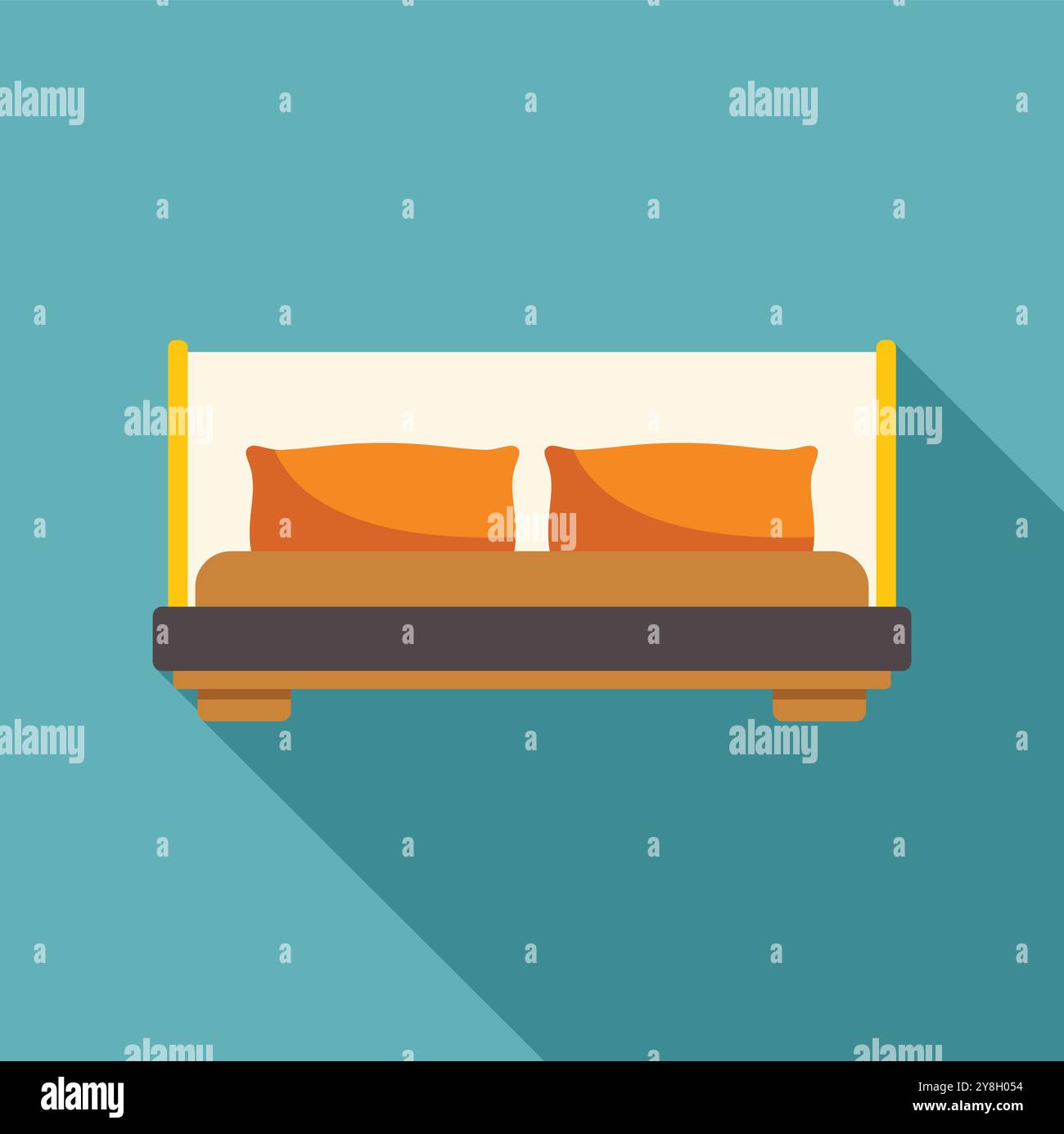 Double bed with pillows casting a long shadow, in flat design style ...