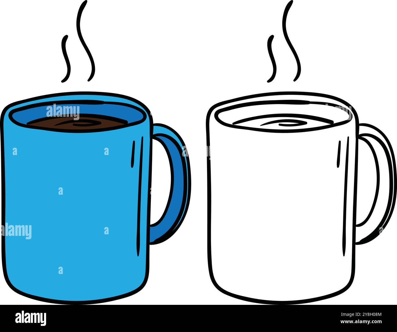 Hot coffee mug color sketch. Hot coffee mug hand drawn graphic with ...