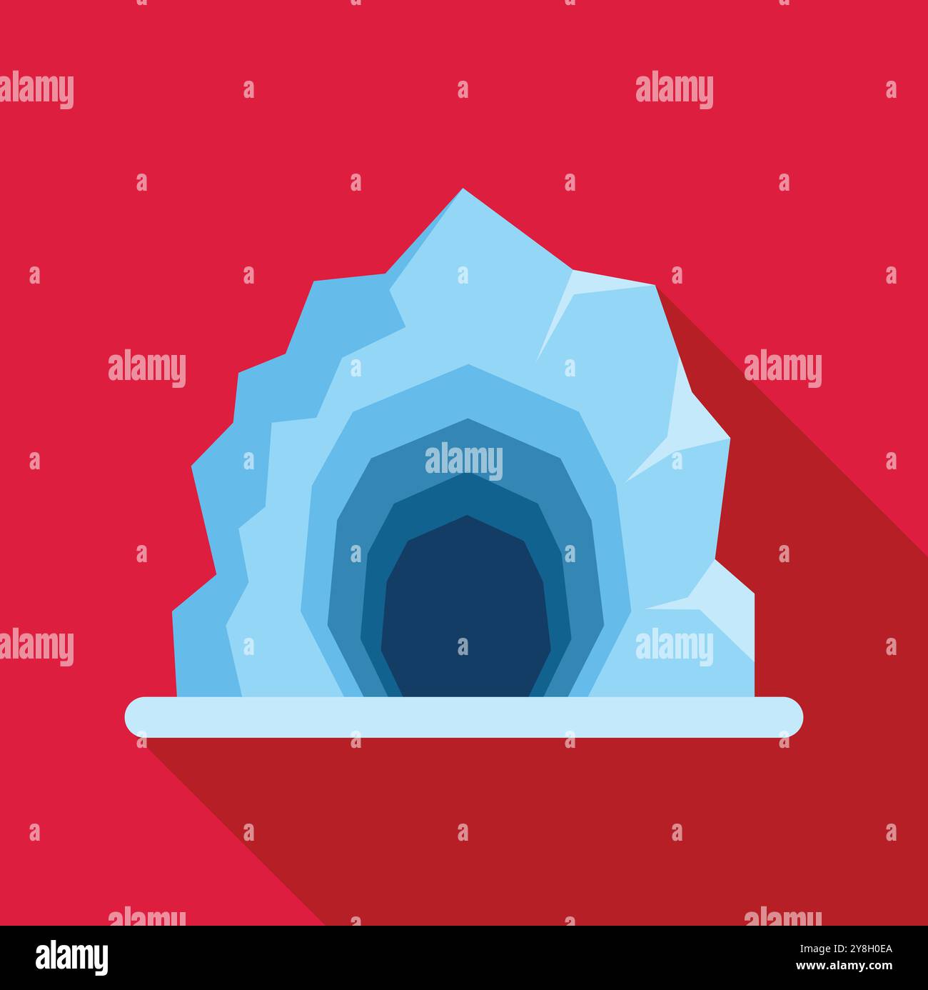 Illustration of an ice cave entrance with a long shadow on a red ...