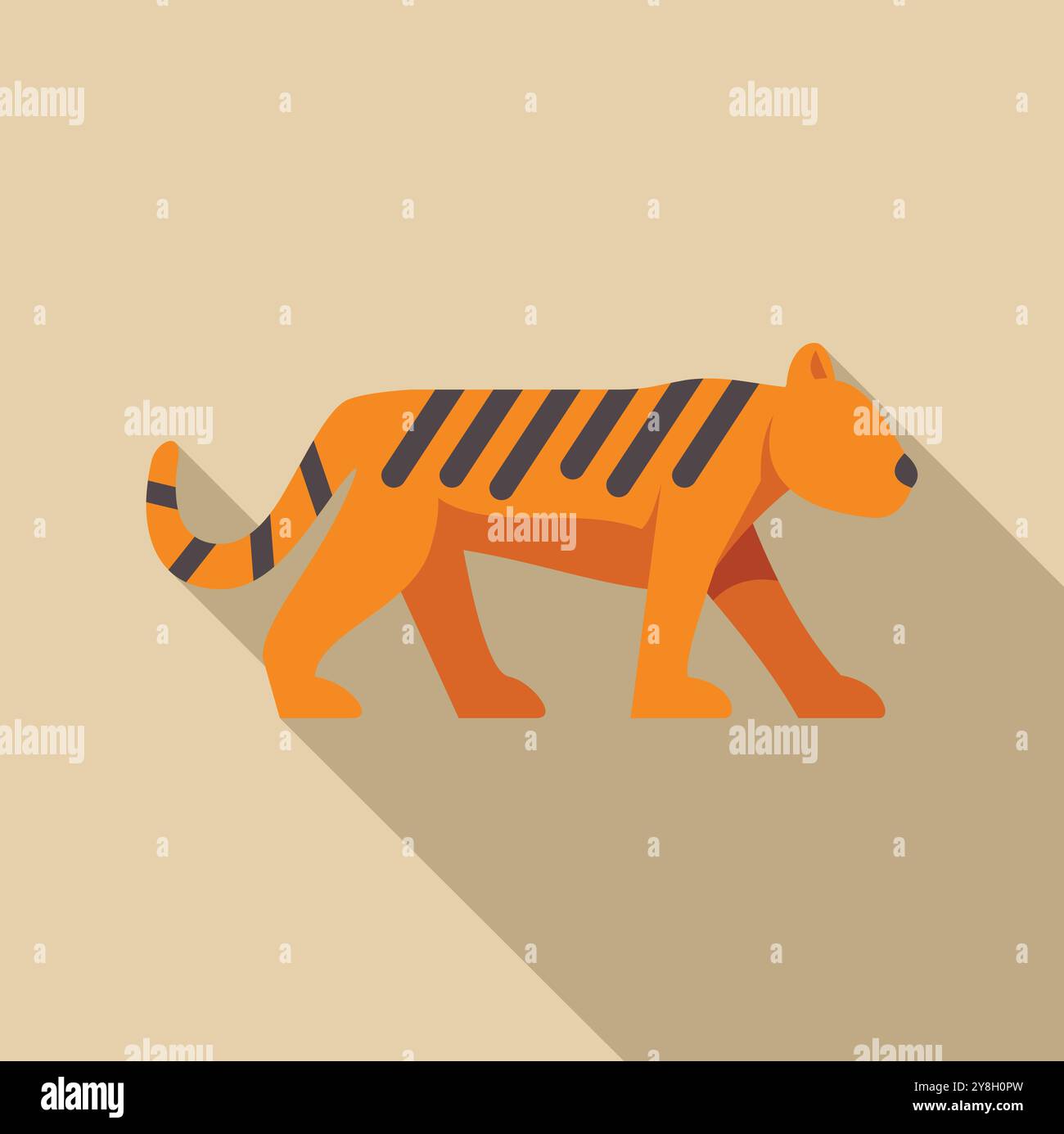 Big tiger walking stealthily casting a long shadow designed with flat minimalist style Stock ...