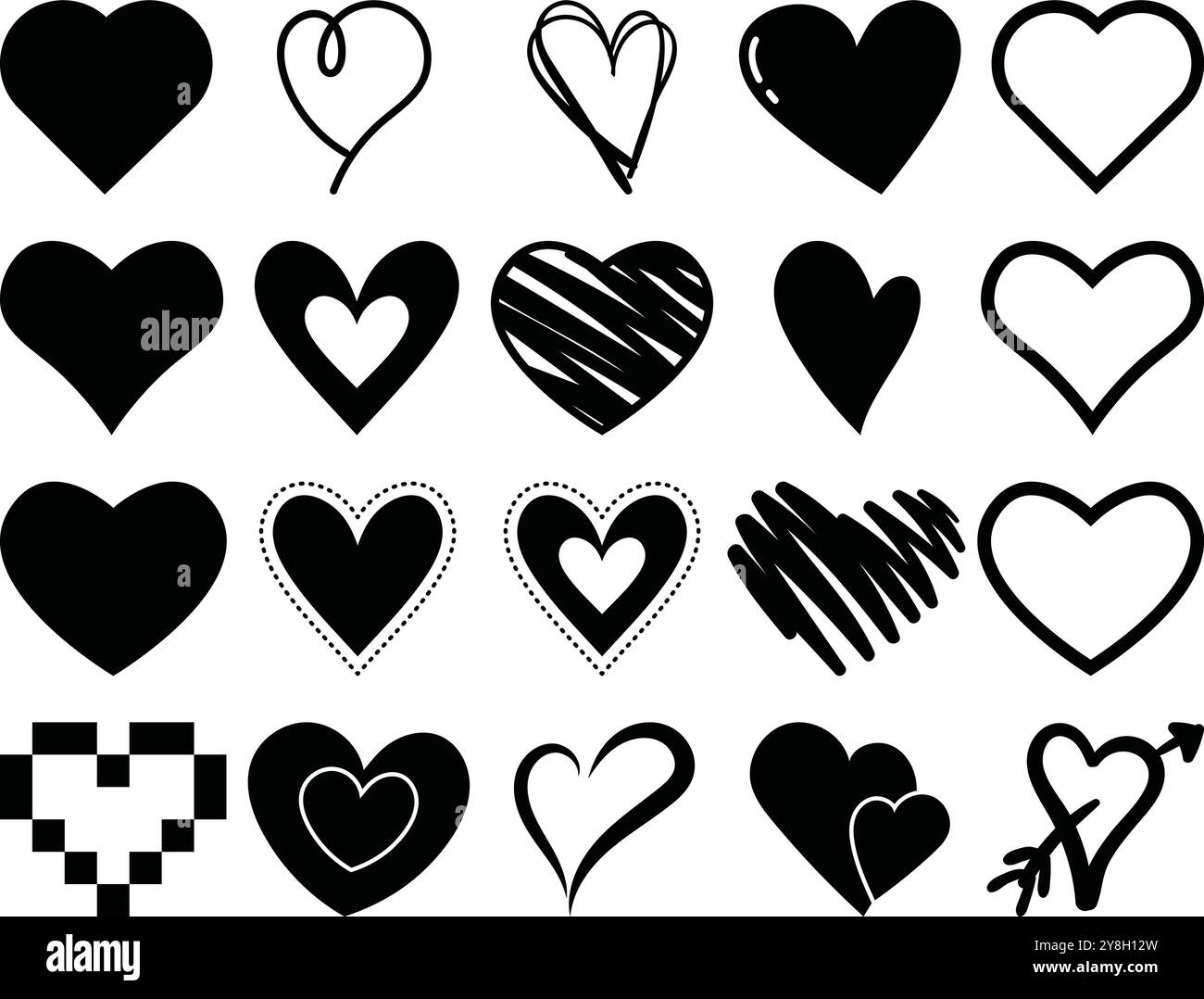 Hearts Alternate Styles Set. A collection of heart shapes in many ...