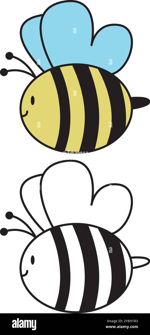 A cute round bee cartoon illustration in profile flying. Colored and ...