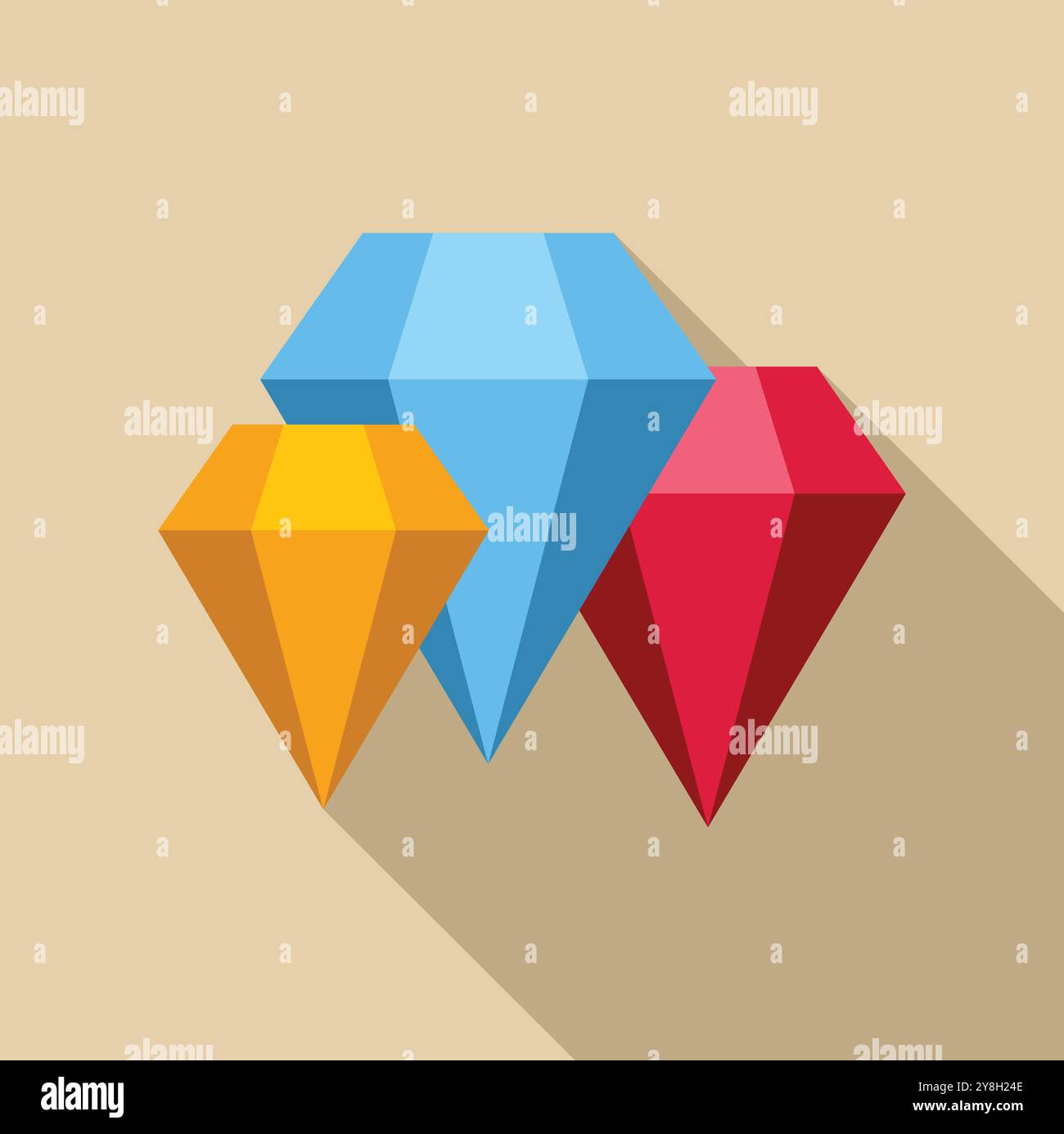 Simple vector illustration featuring three colorful diamonds casting ...