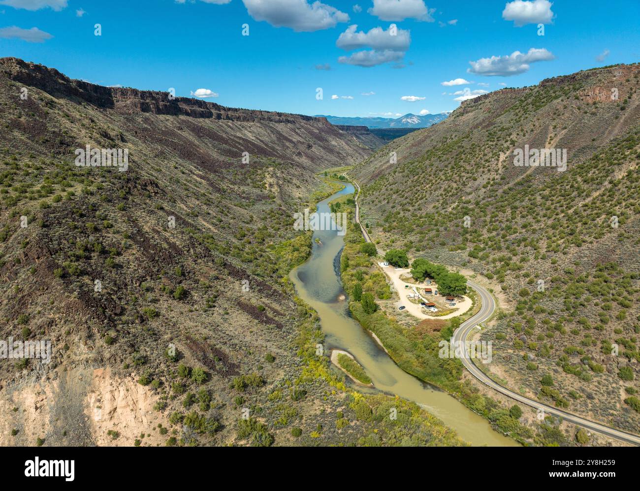 Aerial view of the Rio Grande River Gorge near Taos, New Mexico, USA ...