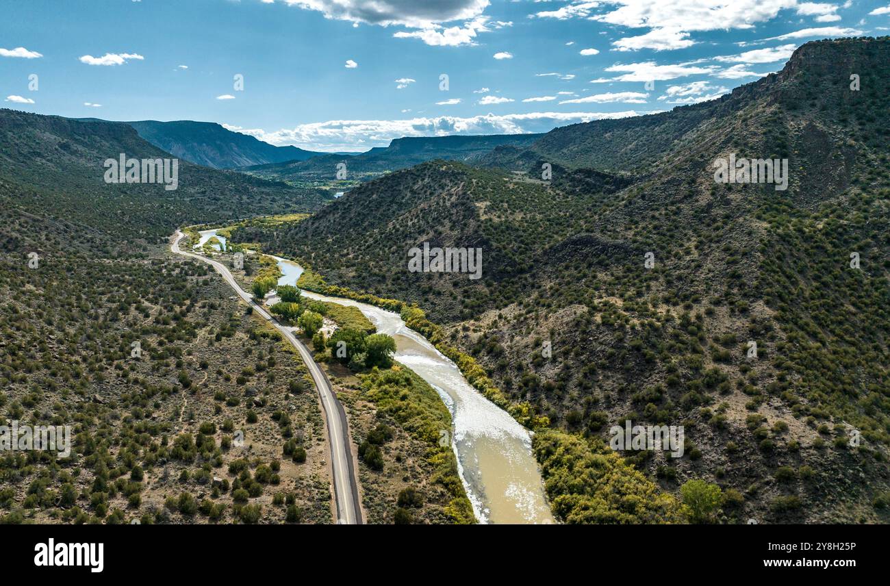 Aerial view of the Rio Grande River Gorge near Taos, New Mexico, USA ...