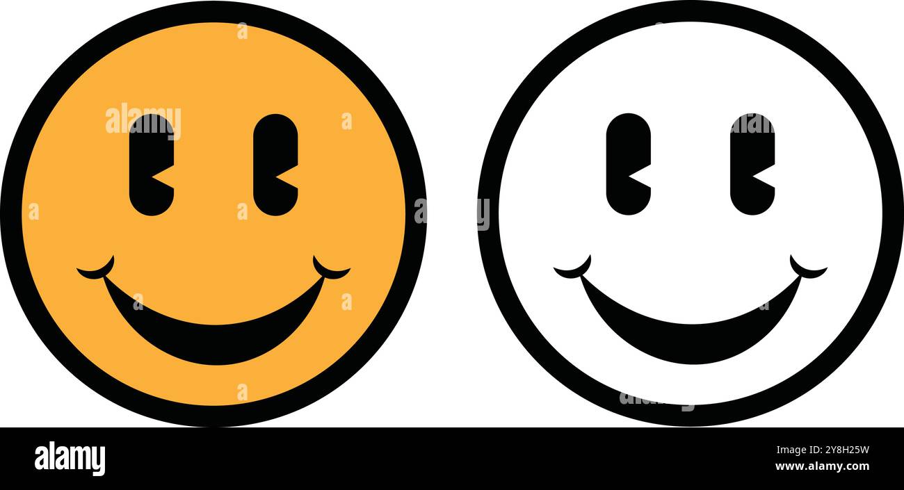 Retro Smiley Face Emoji Isolated. A retro style smiling face emoji line ...