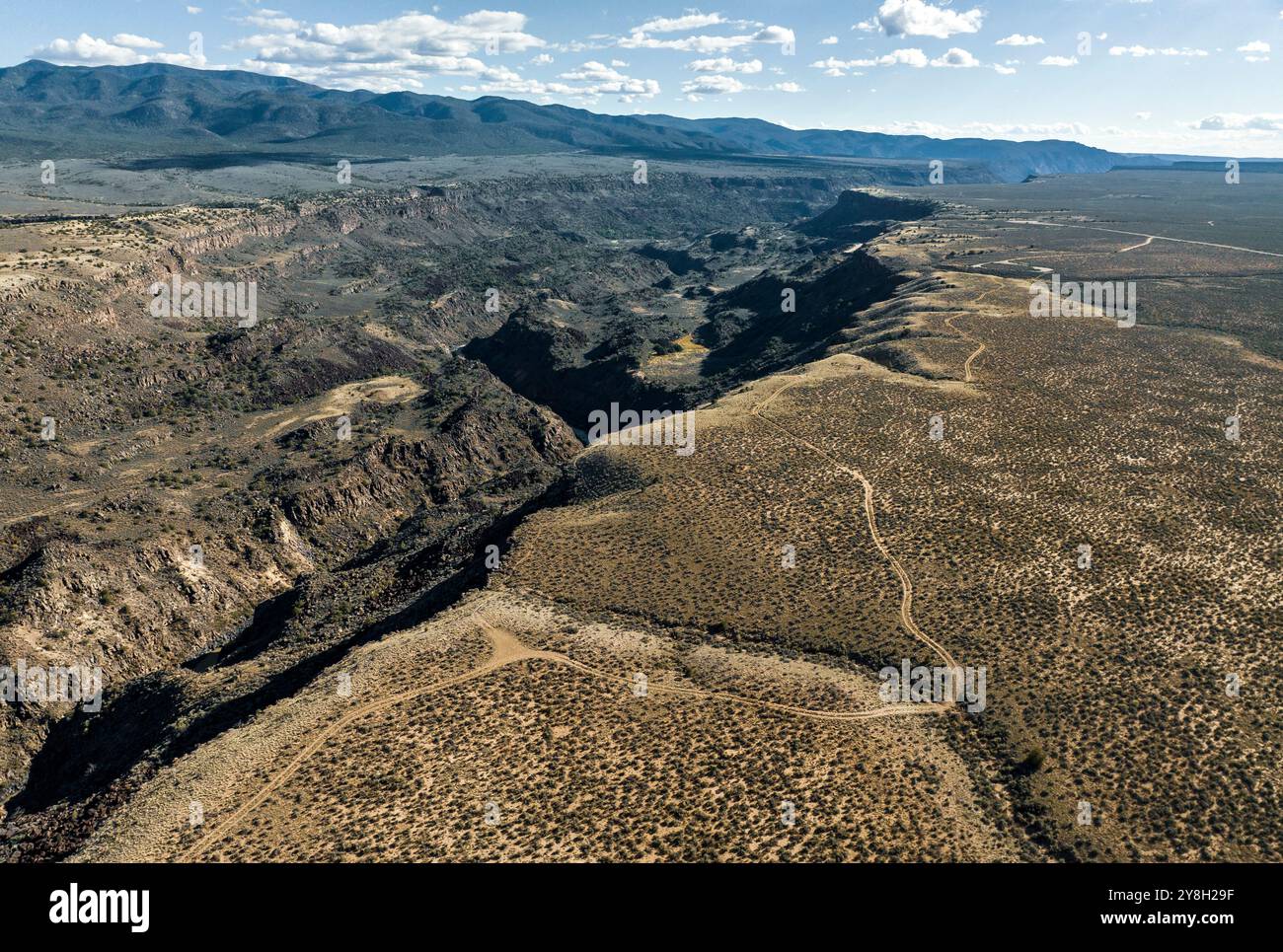 Aerial view of the Rio Grande River Gorge near Taos, New Mexico, USA ...