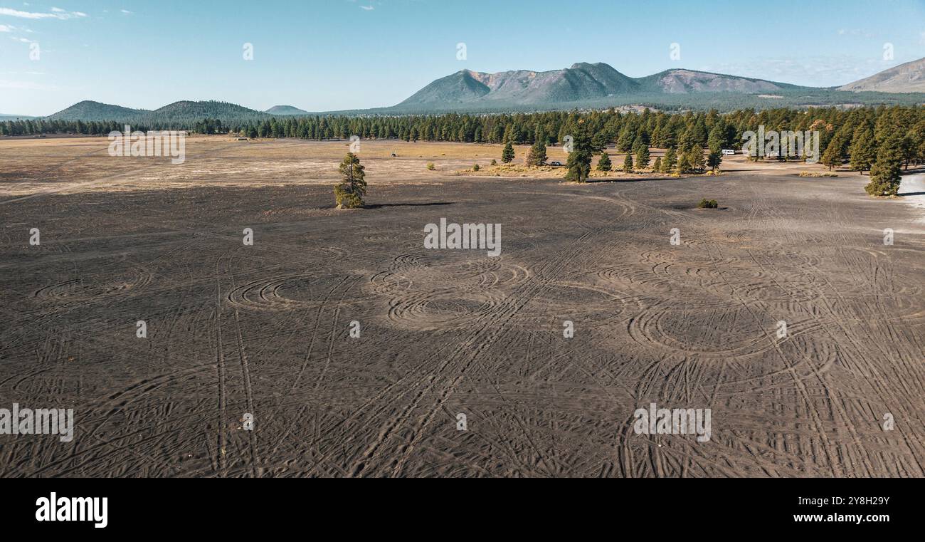 Aerial view of the Cinder Hills OHV area and the San Francisco Peaks ...