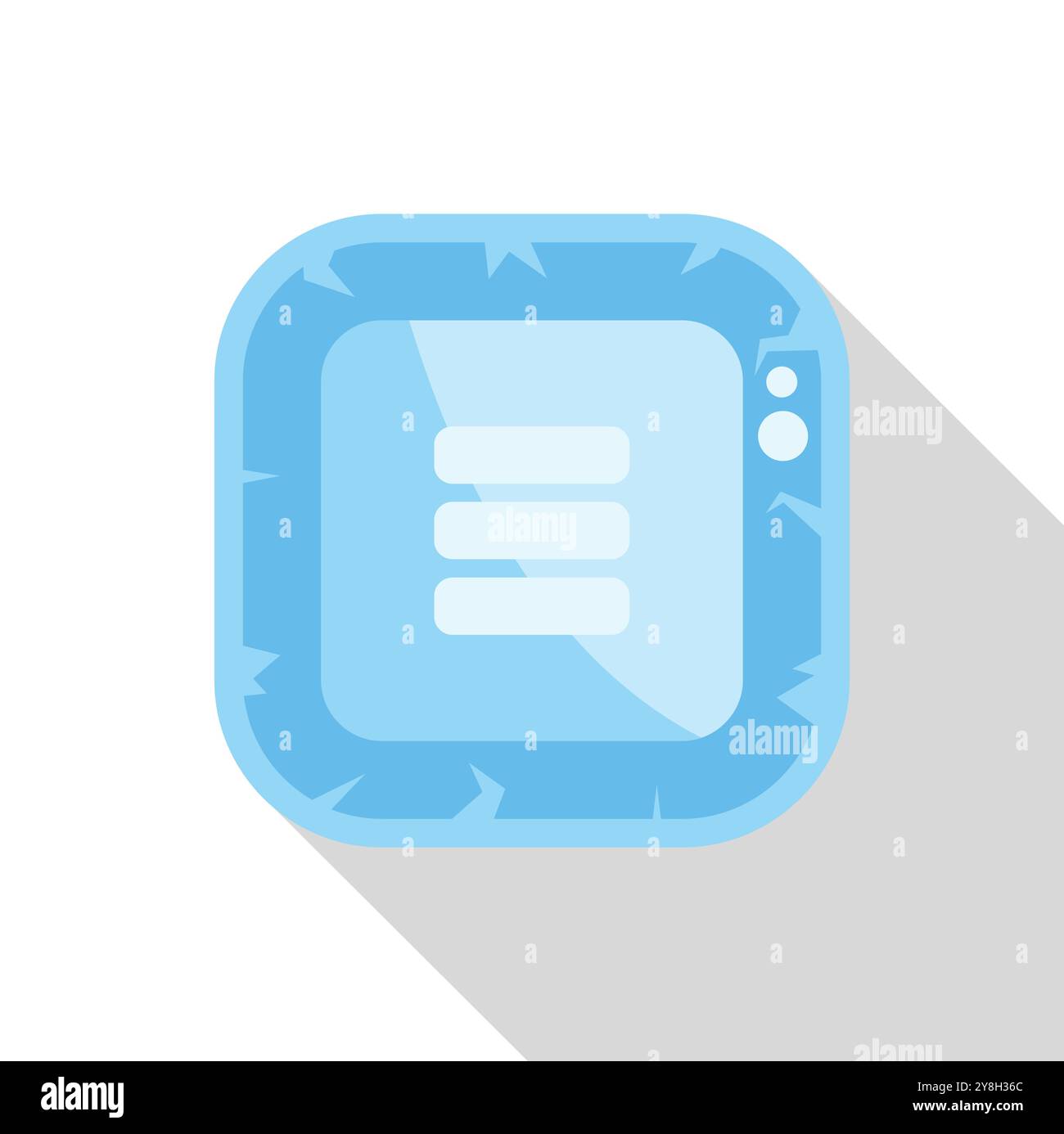 Blue frozen user interface element with menu buttons showing a list ...
