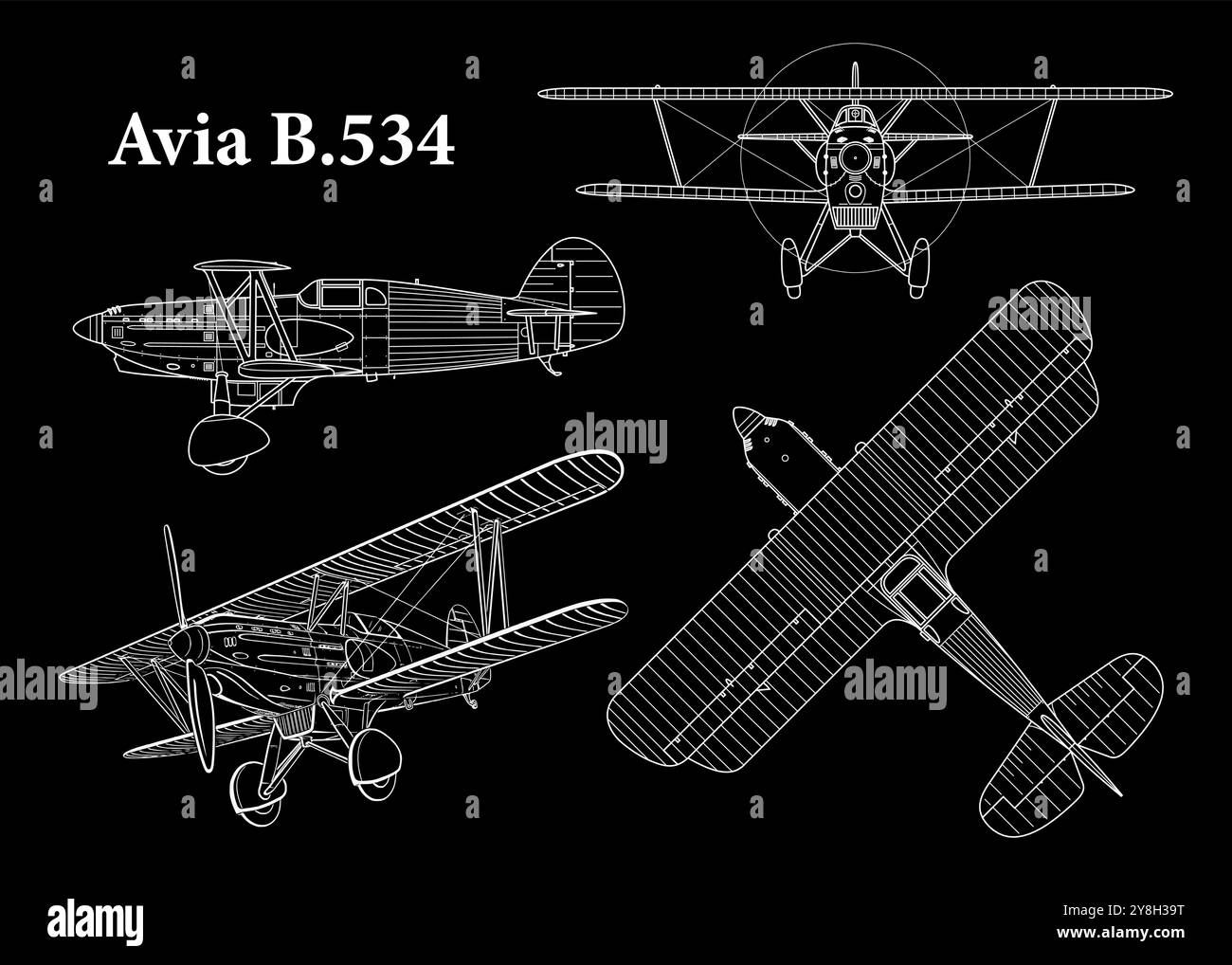 blueprint of the Avia B.534 aircraft, a Czechoslovakian biplane ...