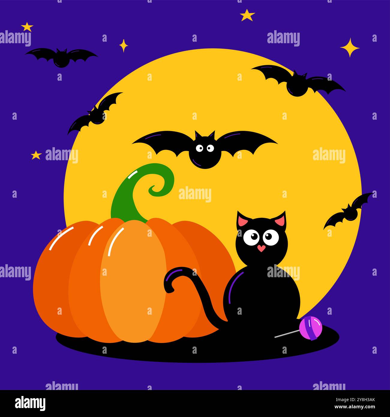 Black cat bats illustration Stock Vector Images - Alamy