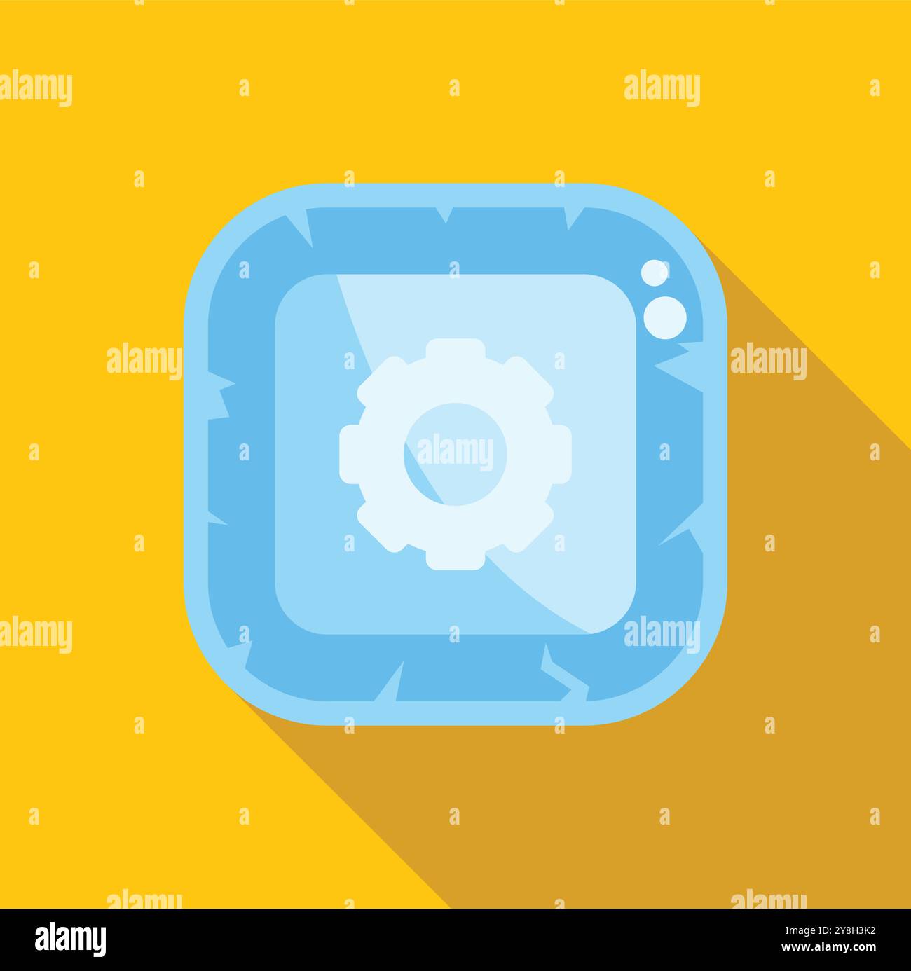 Blue icon with cracks depicting an app icon with a cog wheel inside ...