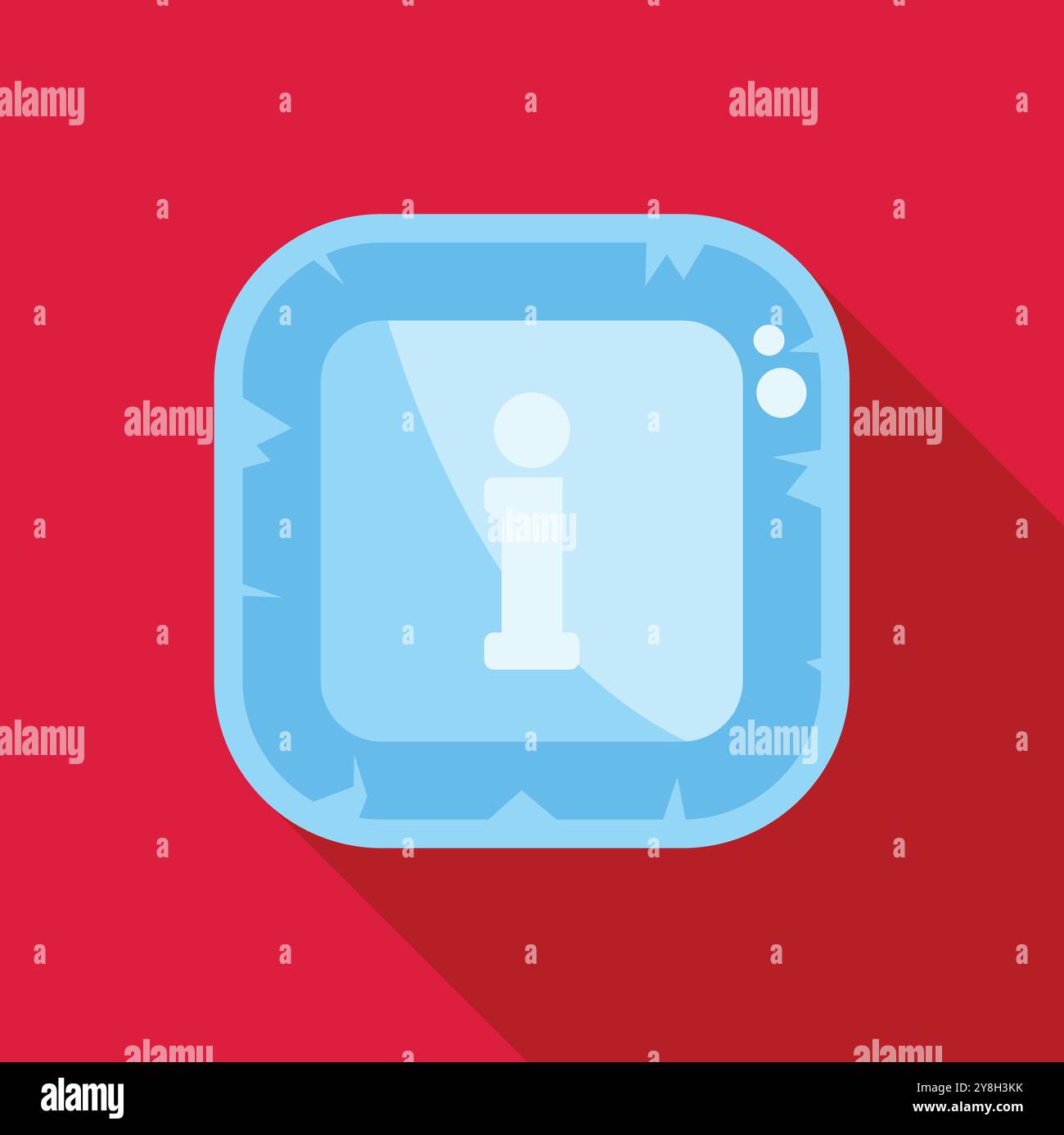 Blue ice cube square information icon casting a long shadow on a red ...
