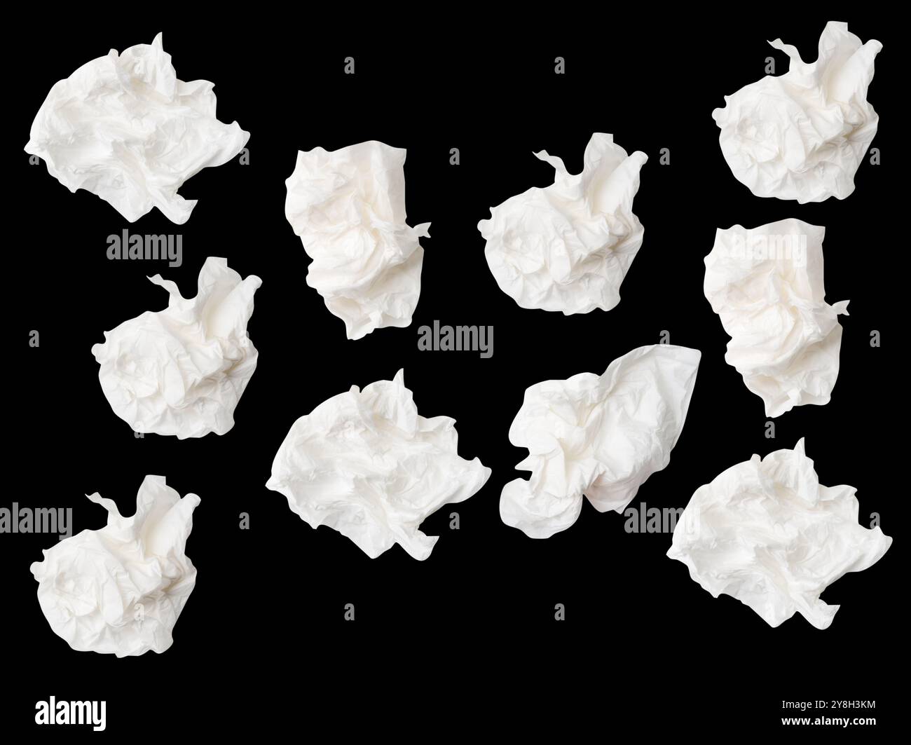 Top view set of screwed or crumpled white tissue paper ball is isolated ...