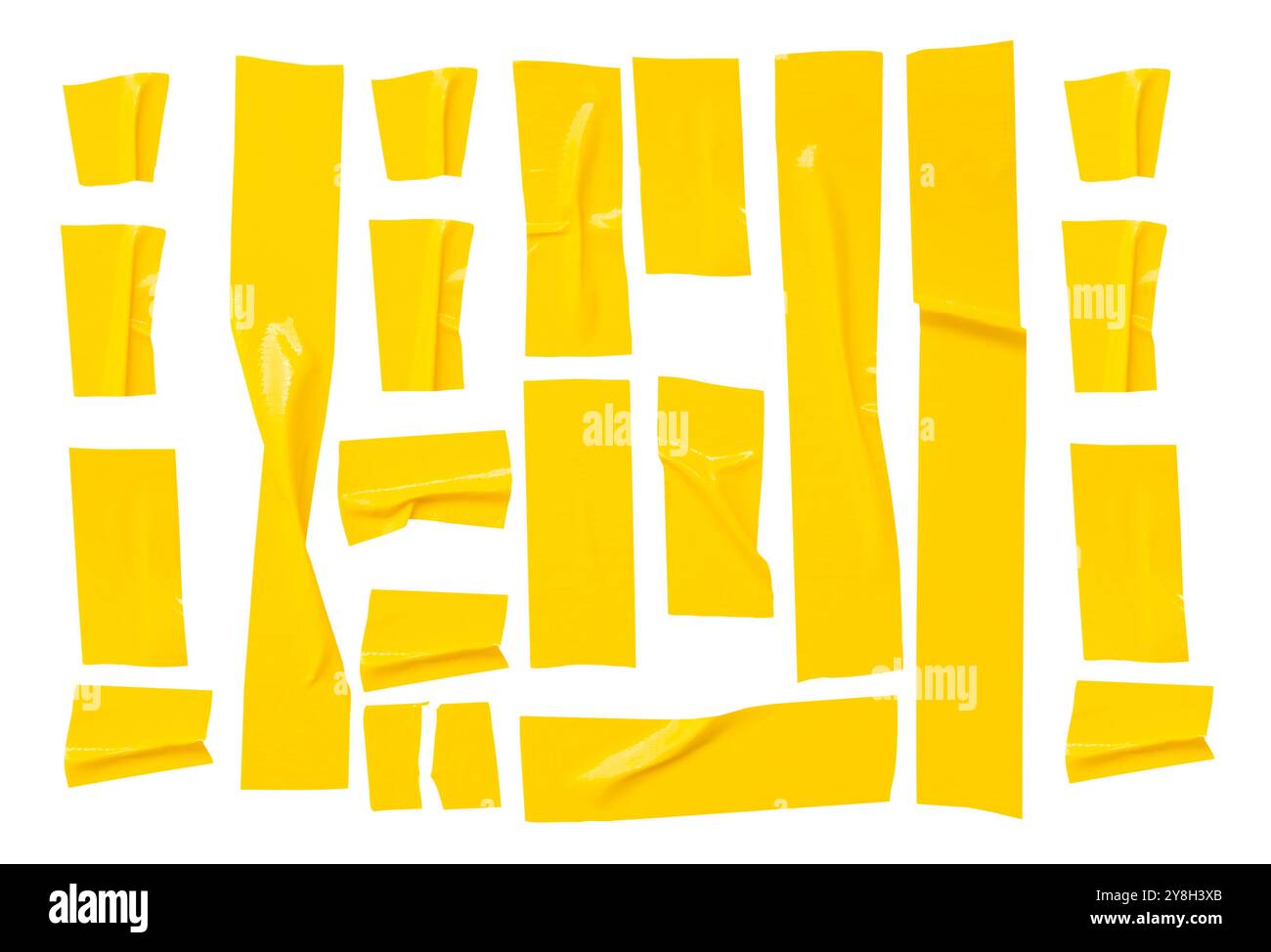 Top view set of wrinkled or crumpled yellow adhesive vinyl tape or ...