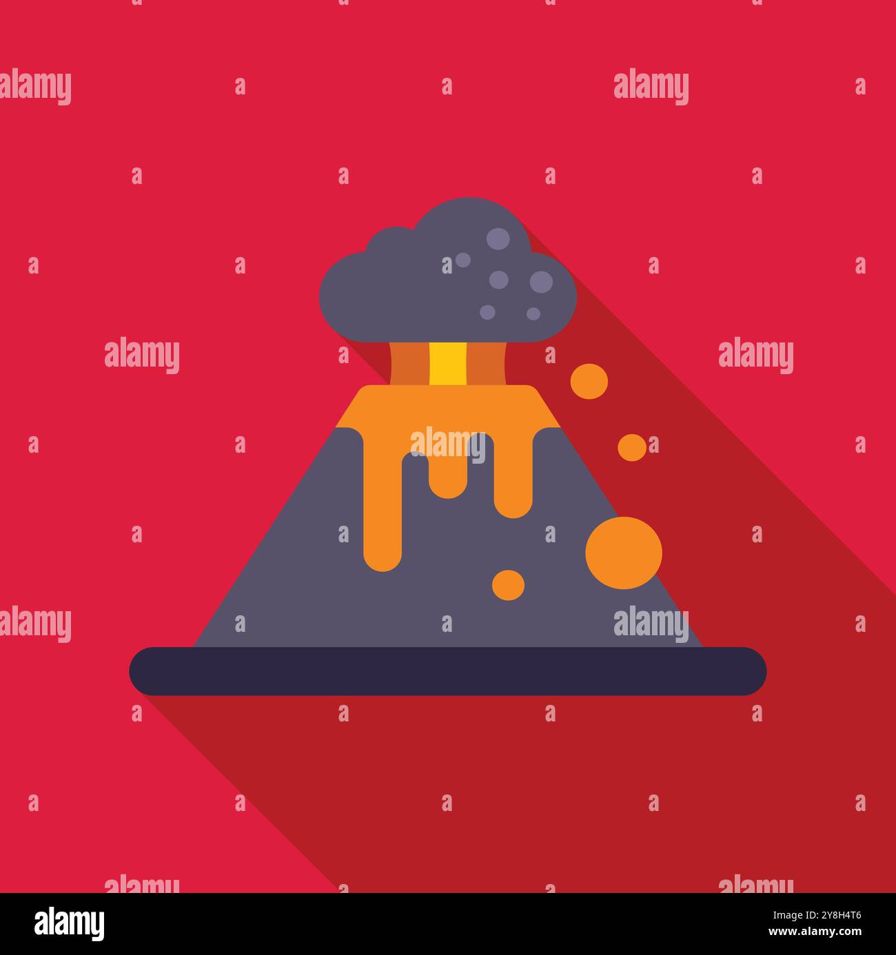 Volcano erupting with lava, rocks, and ash cloud, designed in flat ...