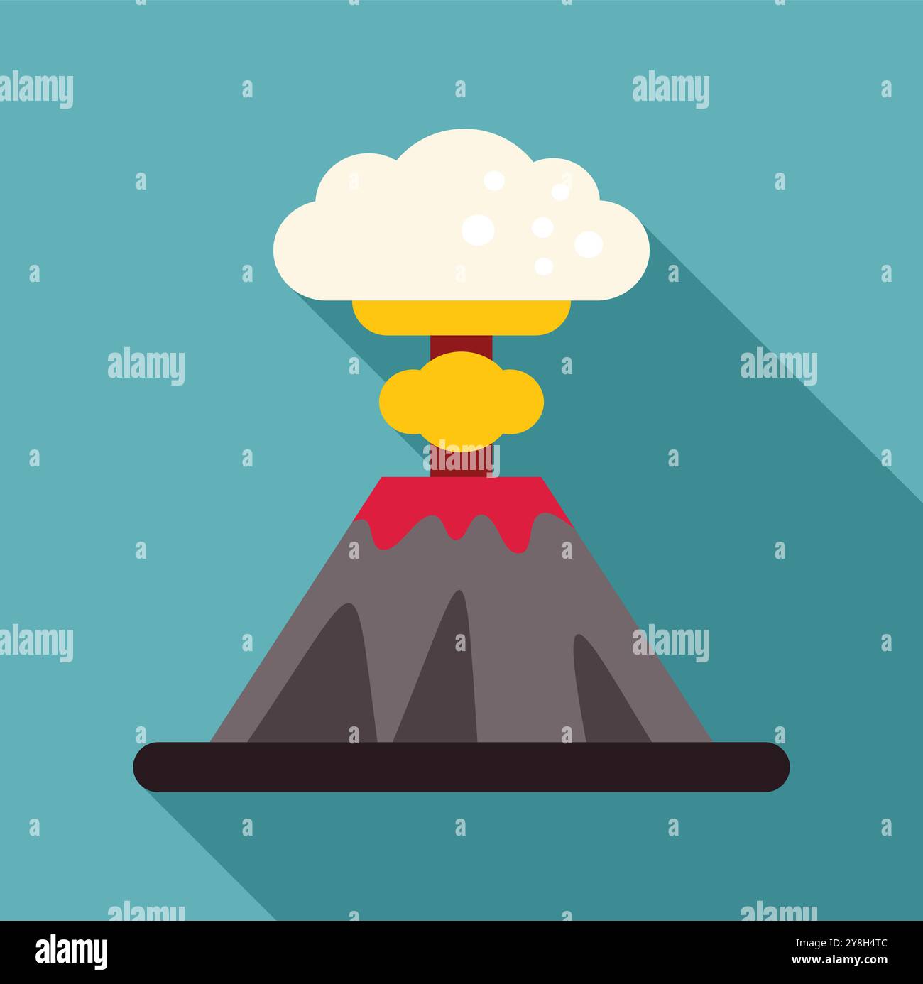 Volcano erupting with smoke and lava flowing down in flat design style ...