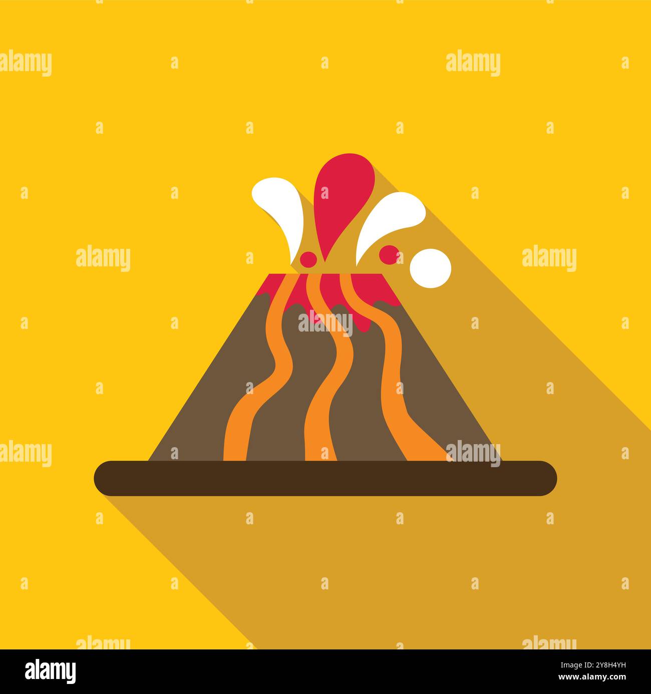 Volcano erupting lava with smoke and ash cloud on yellow background ...