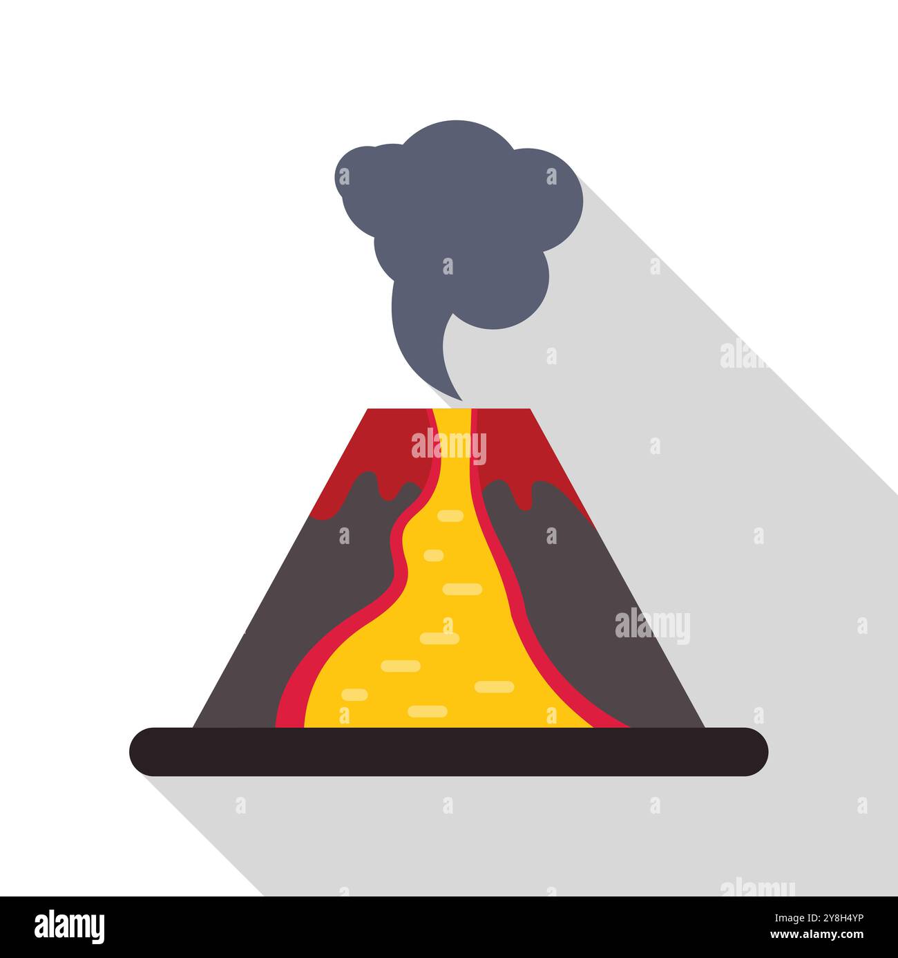 Cartoon volcano erupting, with lava flowing down its side and smoke ...