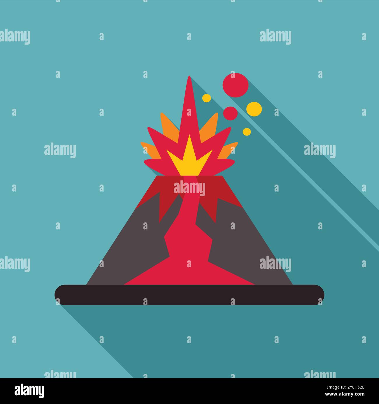 Minimalist vector illustration of an erupting volcano, with lava, smoke ...