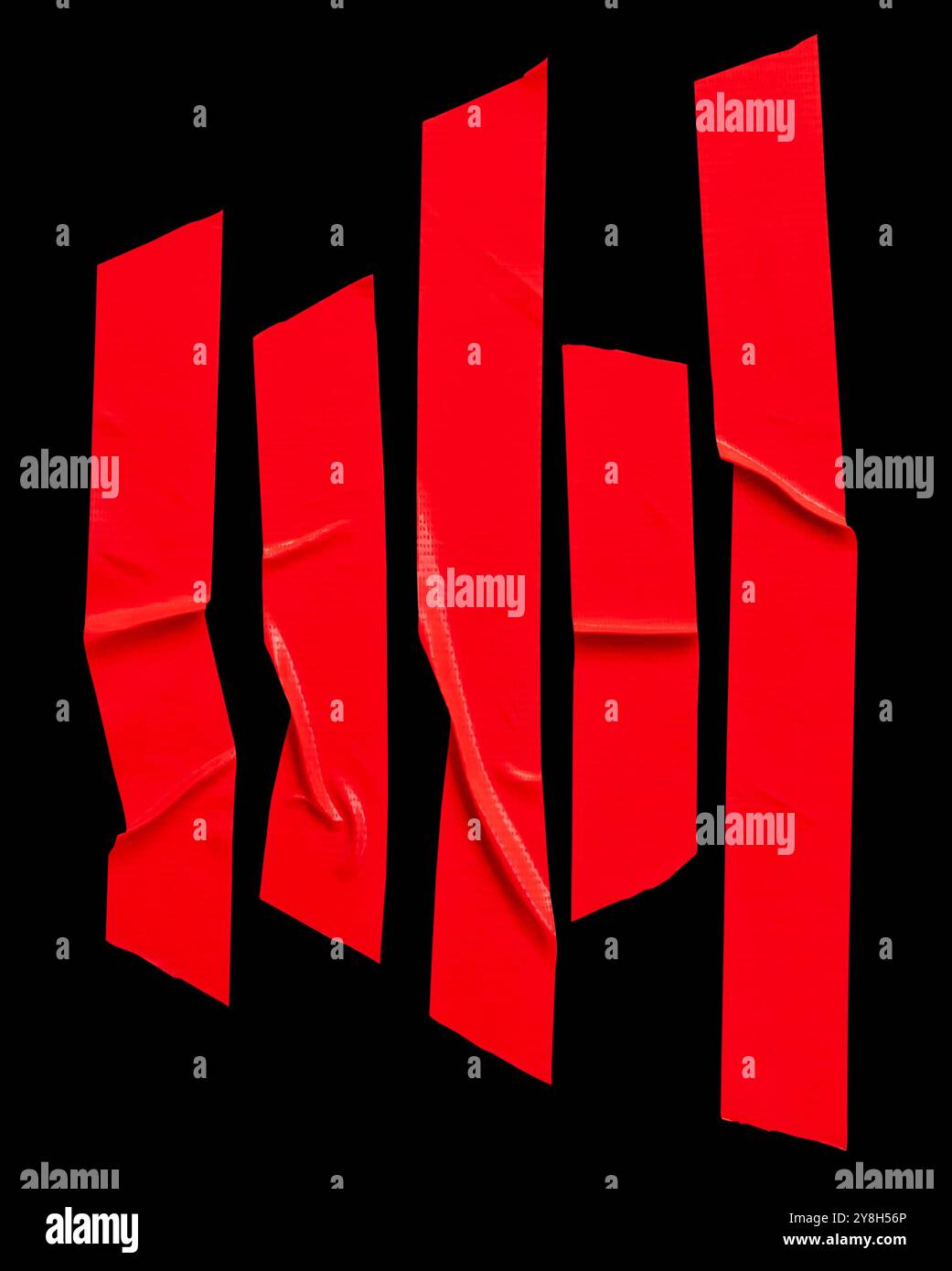 Top view set of wrinkled red scotch tape or adhesive vinyl tape in ...