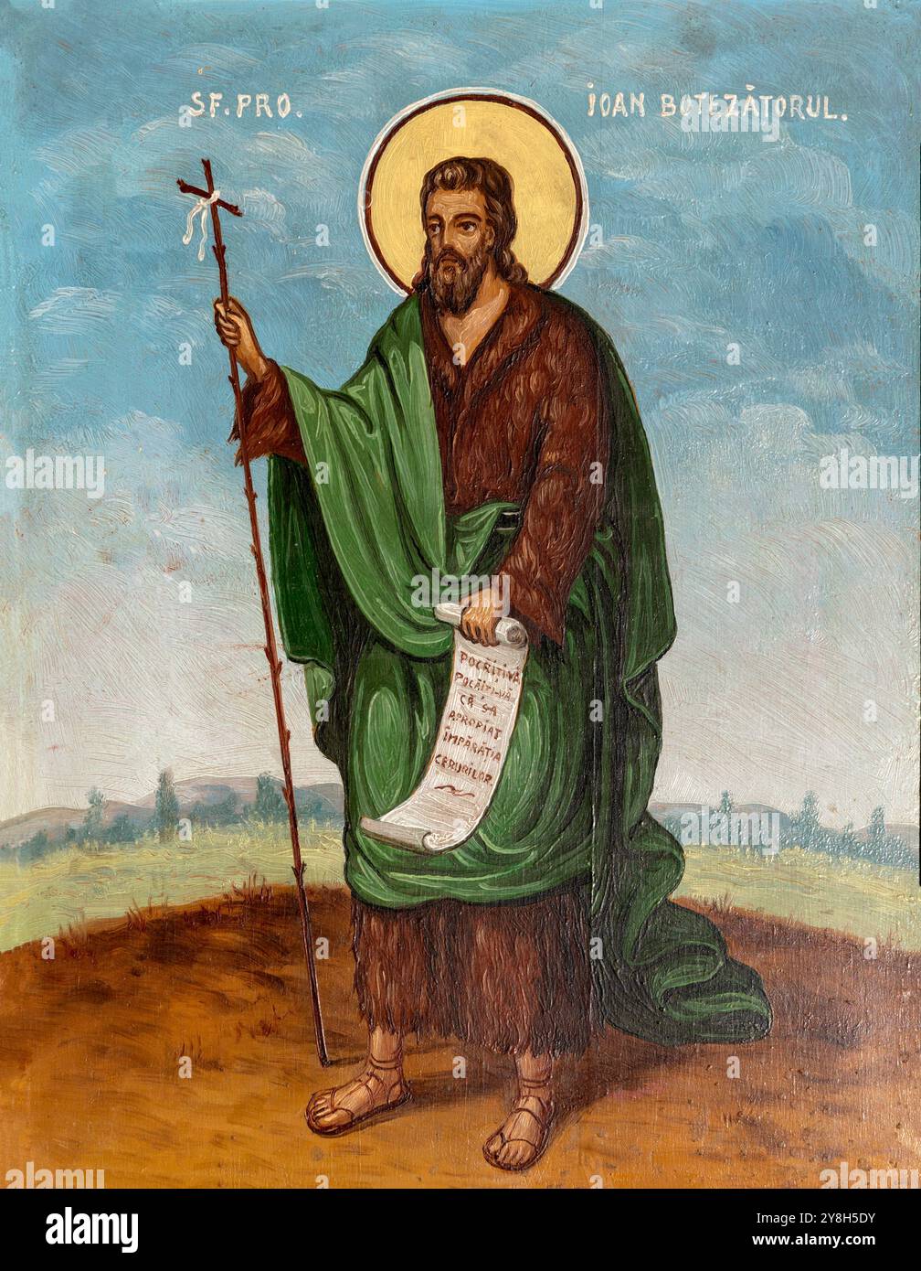 A religious icon of Saint John the Baptist, portrayed with detailed ...