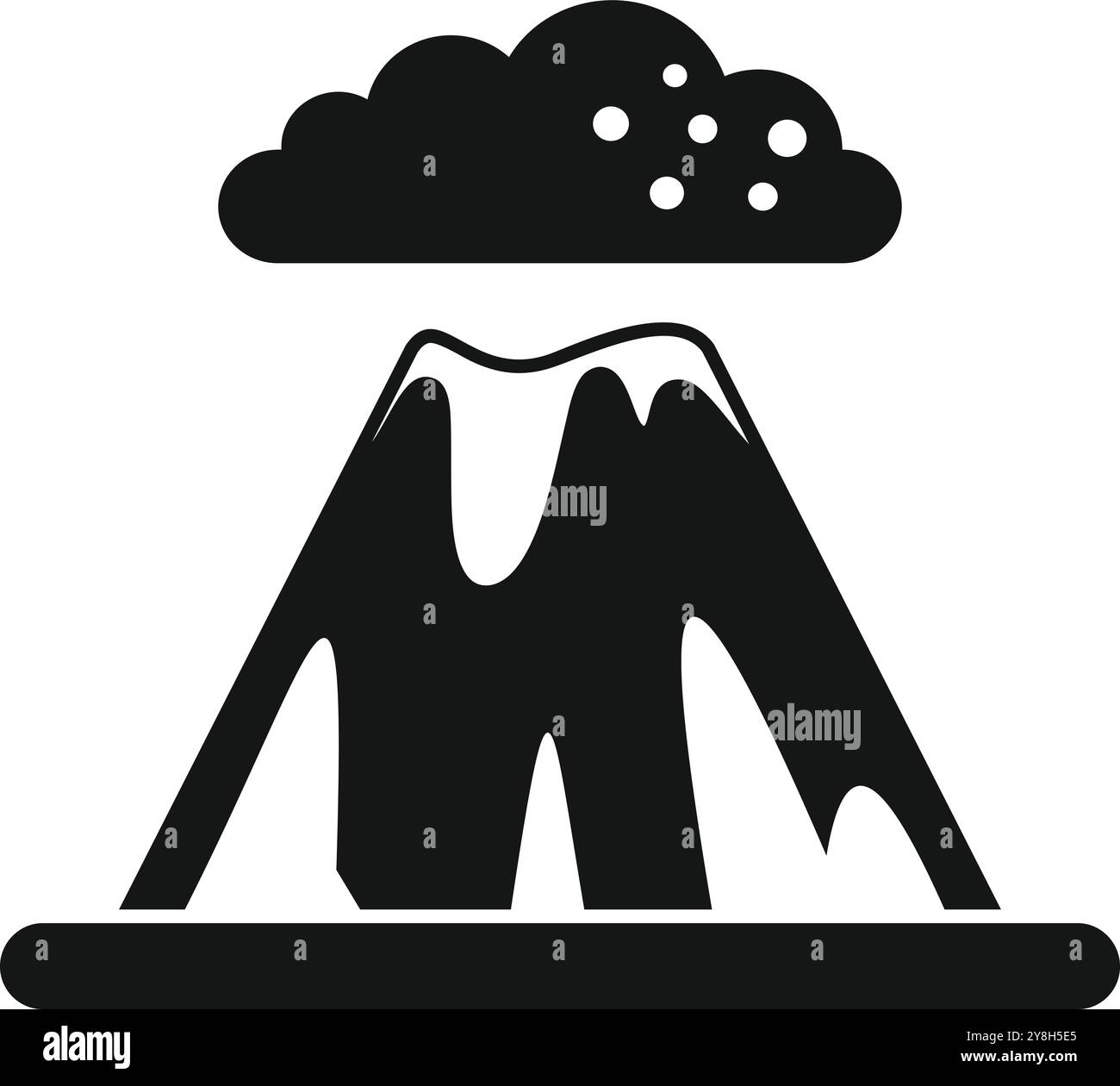Black silhouette vector icon of a high volcano with smoke coming out of ...