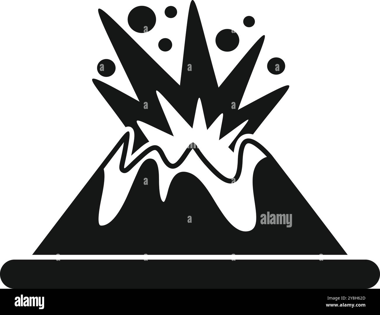 Black and white silhouette of an erupting volcano with lava flowing ...