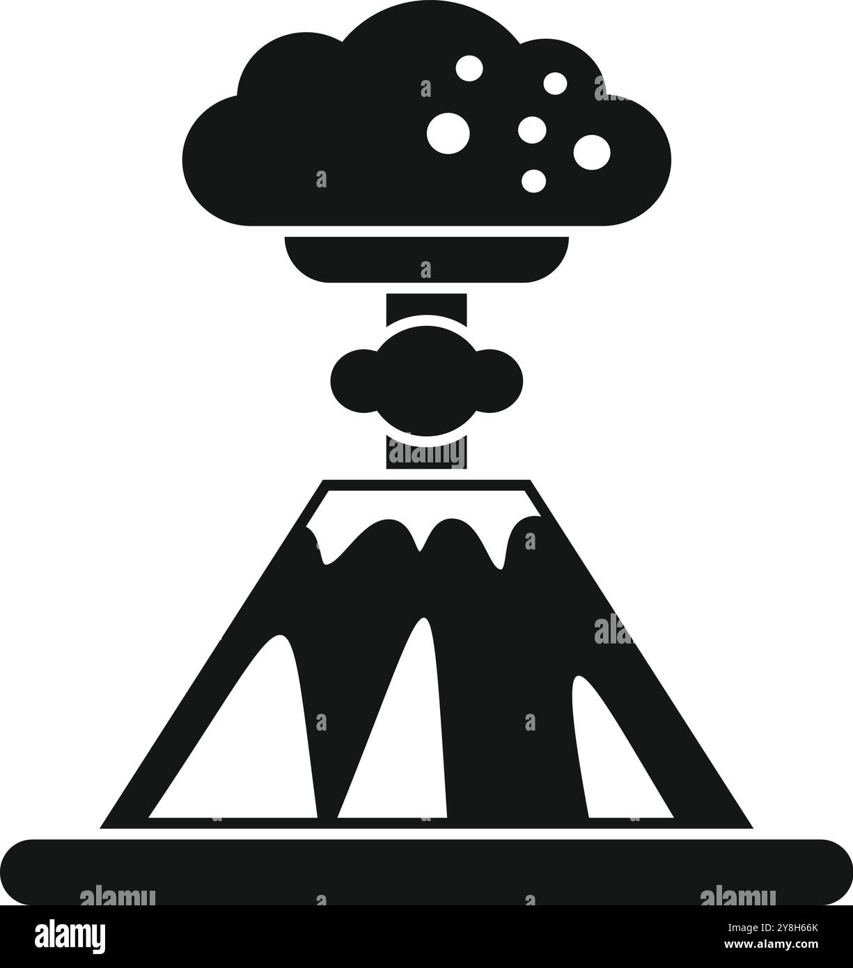 Black silhouette icon of an erupting volcano with smoke and ash Stock ...
