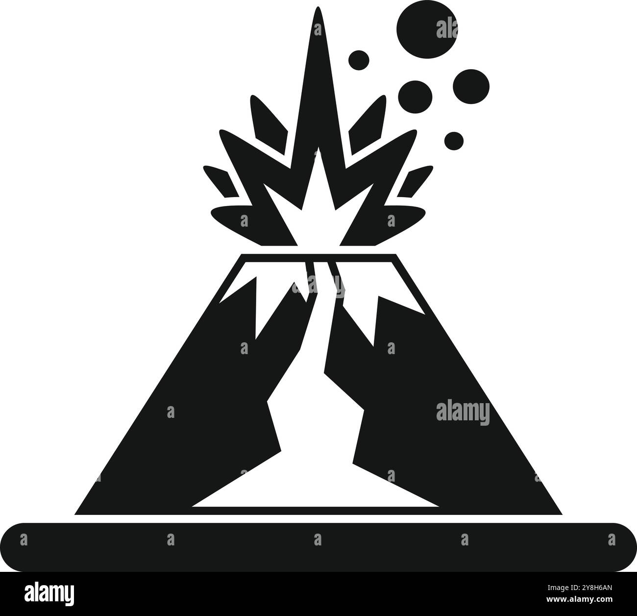 Simple icon of a volcano erupting, with magma, explosion and smoke ...